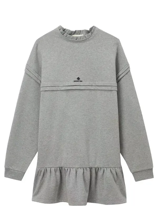 SHUSHU/TONG Ruffled-trim Logo-embroidered Mini Dress - Grey