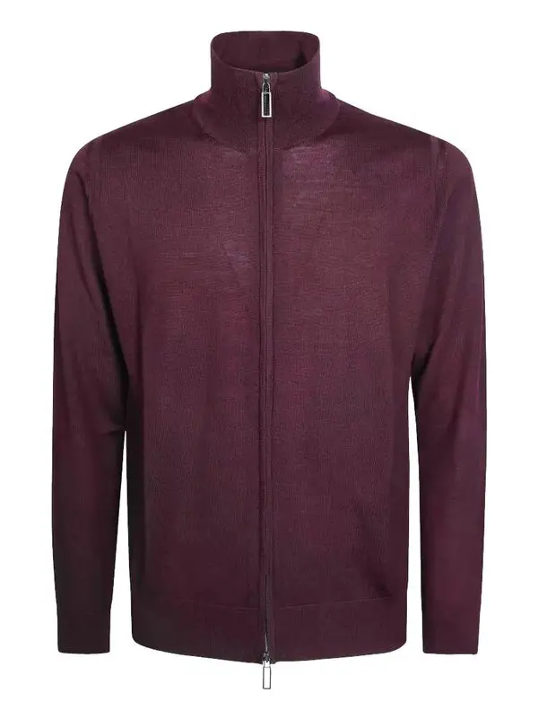 PAOLO PECORA Zip-up High-neck Fine Knit Cardigan - Red