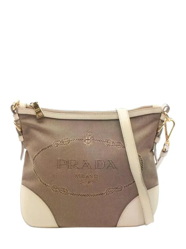 Prada 2000s Logo Jacquard Shoulder Bag - Brown