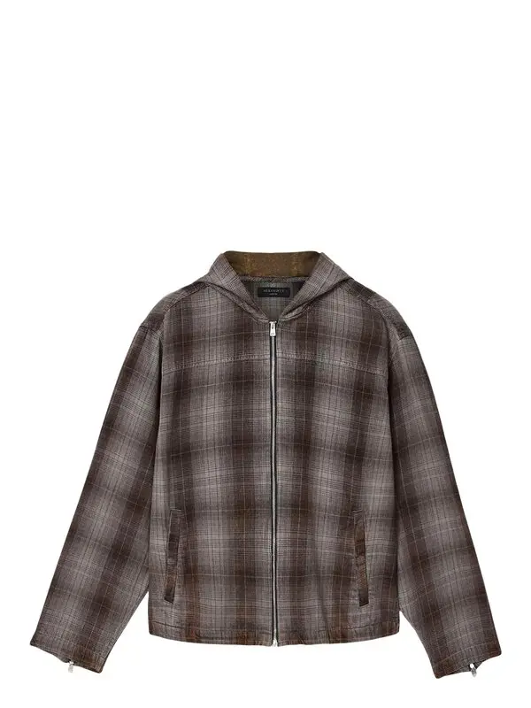ALLSAINTS Santo Zip-up Hoodie In Checked Organic Cotton - Grey