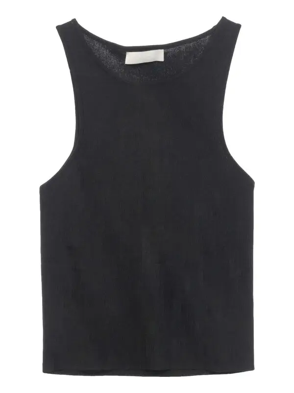 AMOMENTO Fine-ribbed Crew-neck Tank Top - Black