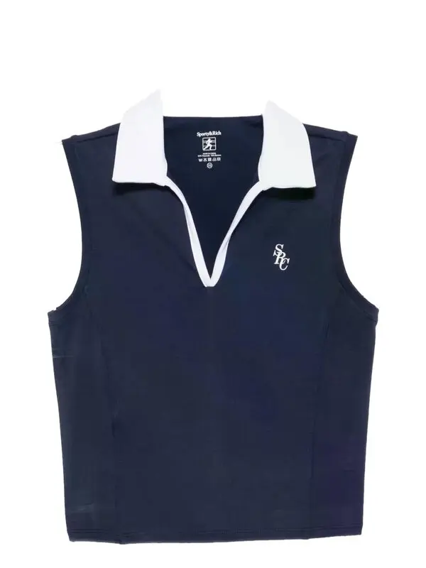 SPORTY & RICH Sleeveless V-neck Logo Tank Top - Blue