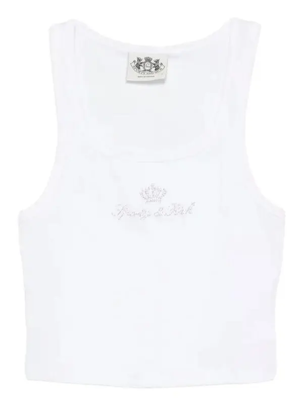 SPORTY & RICH X Juicy Couture Rhinestone Embellished Ribbed Cropped Tank Top - White