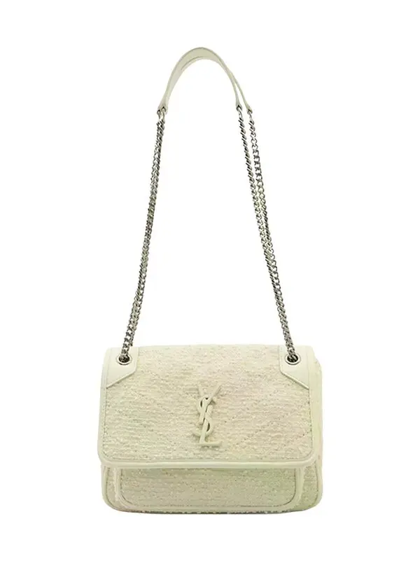 Saint Laurent Baby Tweed Niki Shoulder Bag - White