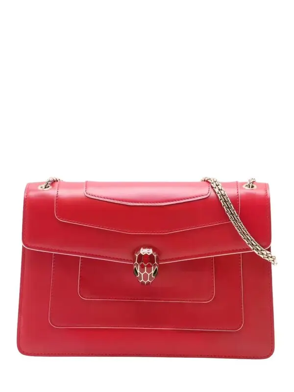 BVLGARI Calfskin Serpenti Forever Shoulder Bag - Red