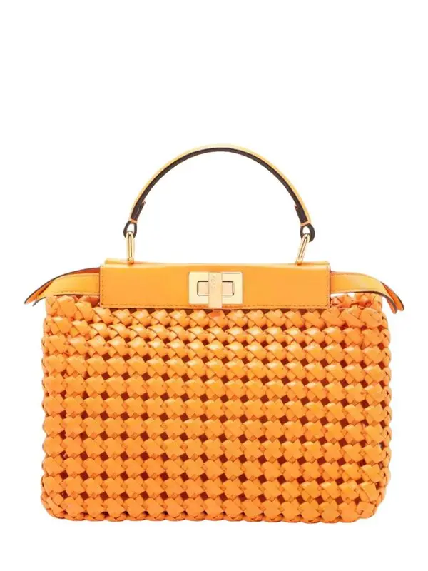 Fendi Mini Interlaced Leather Iconic Peekaboo Satchel - Orange