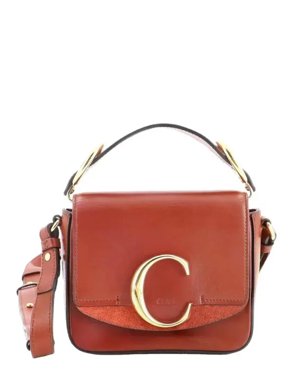 Chloé C Flap Bag Leather Mini Crossbody Bag - Brown