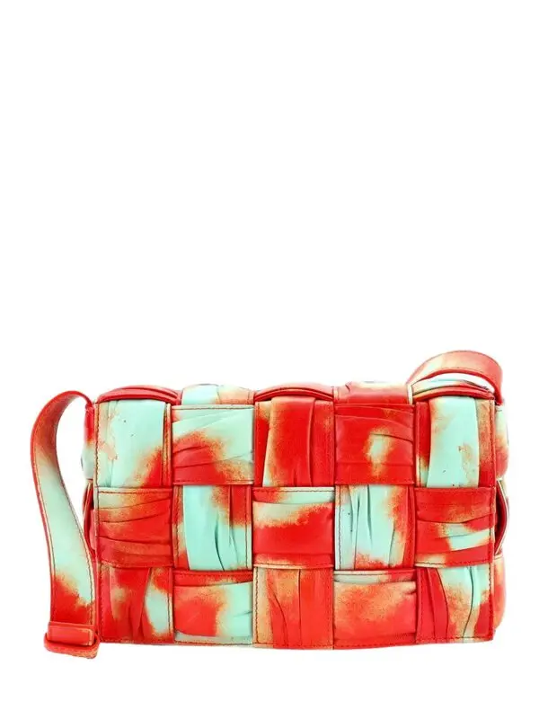 Bottega Veneta Cassette Maxi Intrecciato Tie Dye Plisse Leather Cross Body Bag - Orange