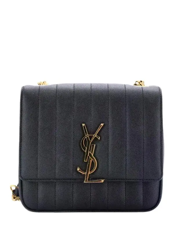 Saint Laurent Vicky Vertical Quilted Grainy Leather Medium Crossbody Bag - Black