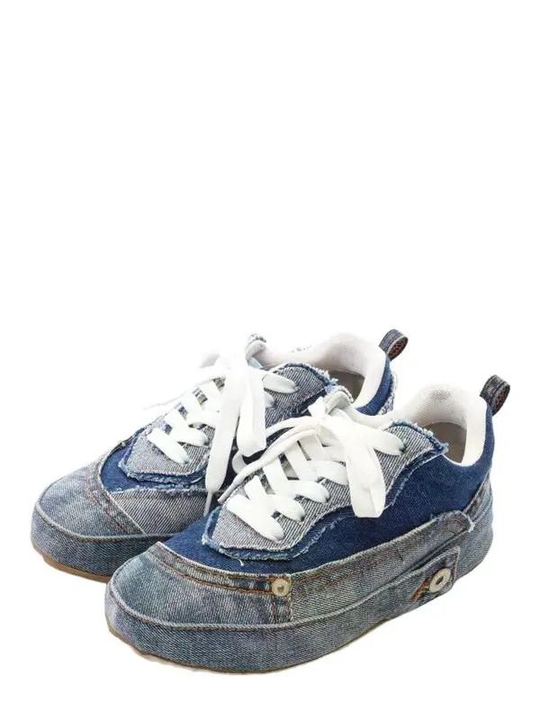 Loewe 2000s Deconstructed Denim Lace-up Sneakers - Blue