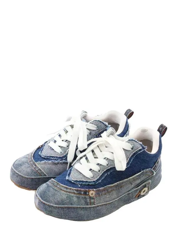 Loewe 2000s Deconstructed Denim Lace-up Sneakers - Blue