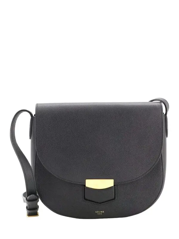 Celine Trotteur Grainy Leather Medium Crossbody Bag - Black