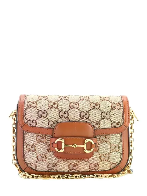 Gucci Horsebit 1955 Crystal Embellished Gg Canvas Mini Shoulder Bag - Brown