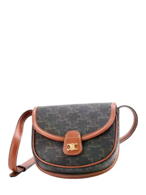 Celine Besace Flap Bag Triomphe Coated Canvas Mini Crossbody Bag - Brown
