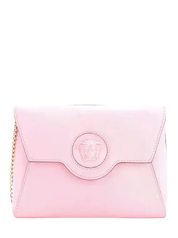 Versace La Medusa Envelope Flap Clutch On Chain Leather Crossbody Bag - Pink