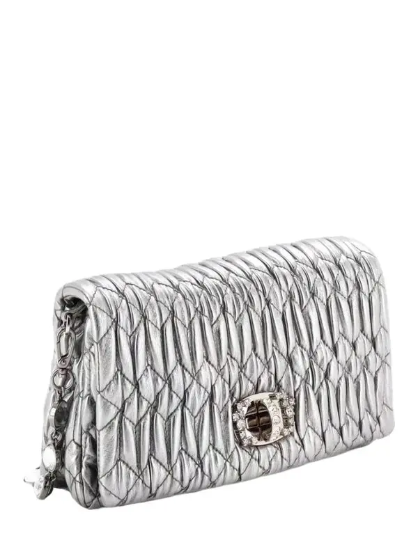 Miu Miu Crystal Matelasse Leather Clutch Bag - Metallic