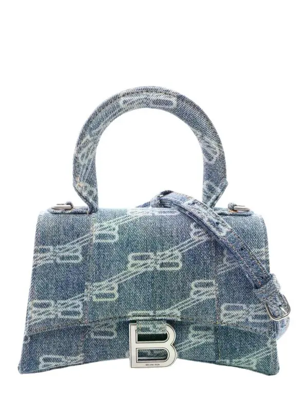 Balenciaga Hourglass Bb Monogram Denim Handbag - Blue