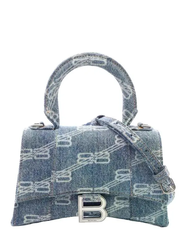 Balenciaga Bb Monogram Denim Hourglass Handbag - Blue