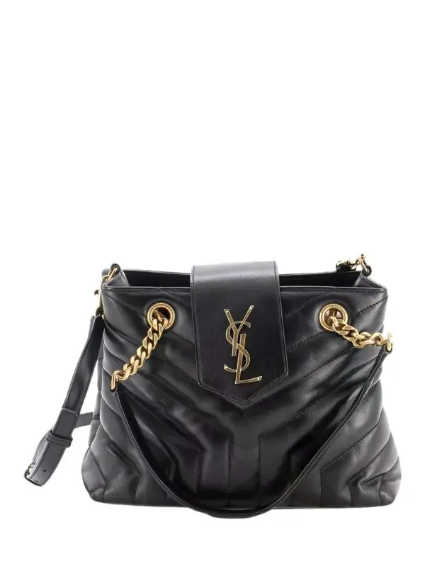 Saint Laurent Loulou Matelassé Chevron Leather Small Tote Bag - Black