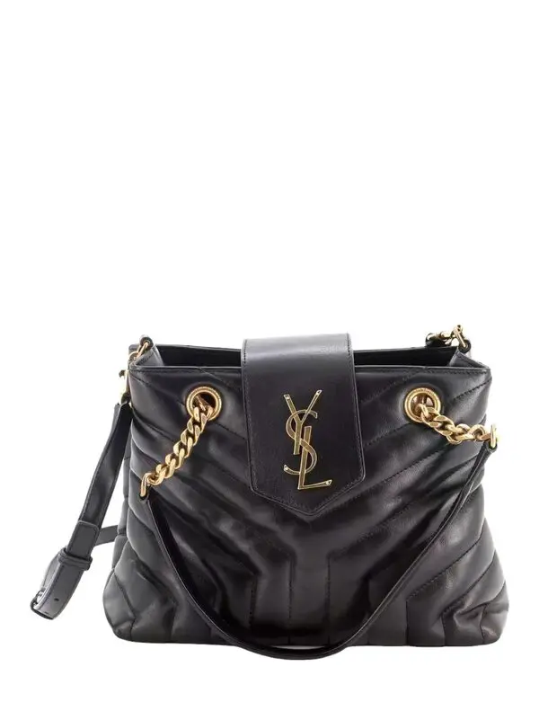 Saint Laurent Loulou Matelassé Chevron Leather Small Tote Bag - Black