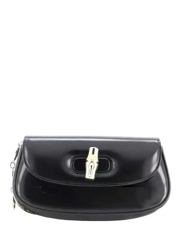 Gucci Bamboo Night Chain Leather Small Clutch Bag - Black