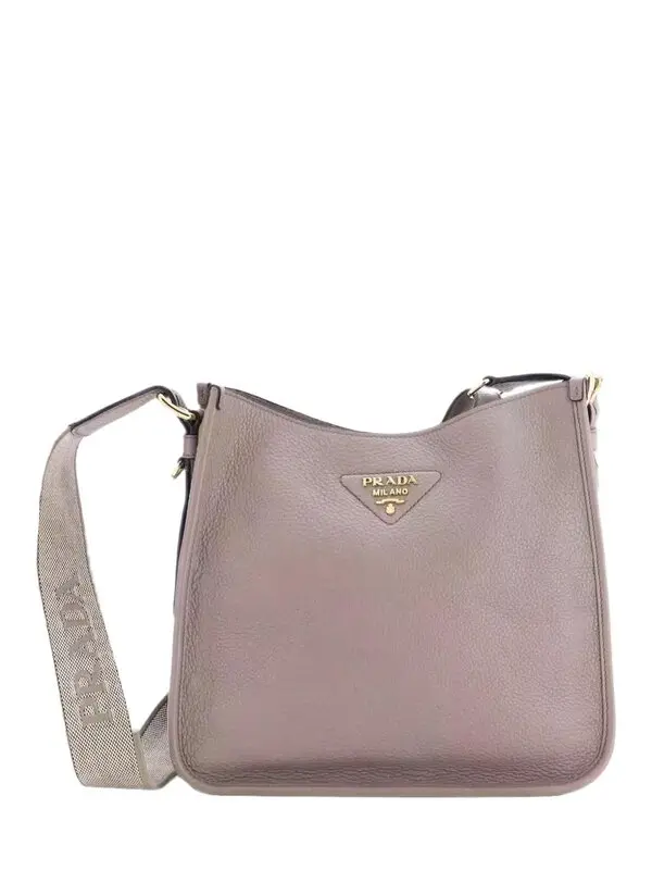 Prada Logo Strap Leather Hobo Bag - Grey