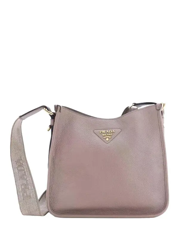Prada Logo Strap Leather Medium Hobo Bag - Grey
