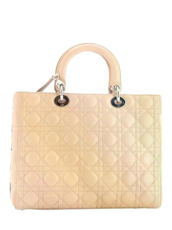 Dior Lady Bag Cannage Quilt Lambskin Large Tote Bag - Neutrals