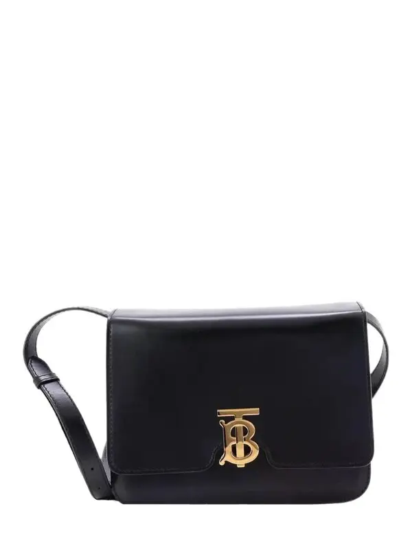 Burberry Tb Flap Leather Medium Crossbody Bag - Black