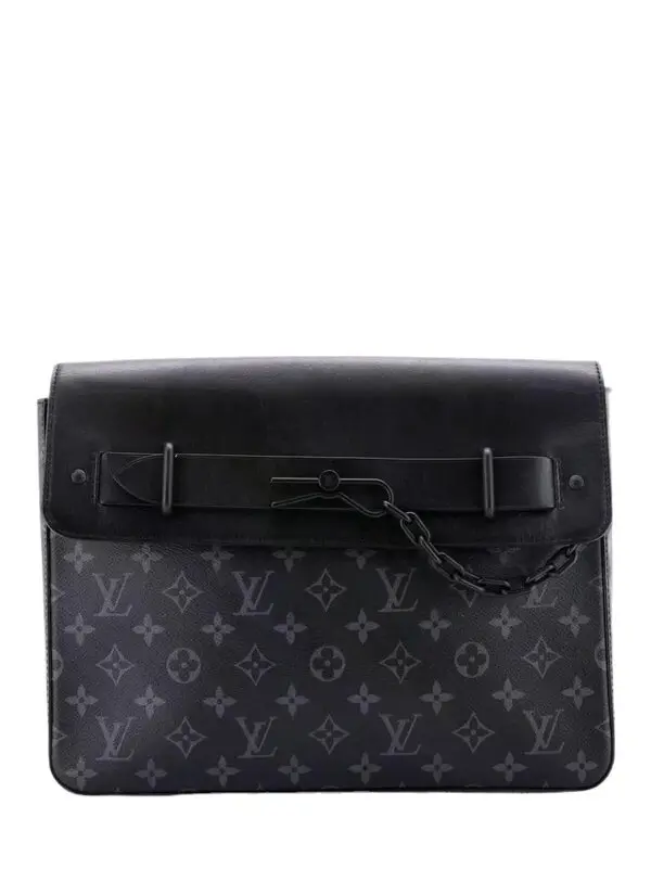 LOUIS VUITTON Monogram Eclipse Canvas Pochette Steamer Clutch Bag - Black
