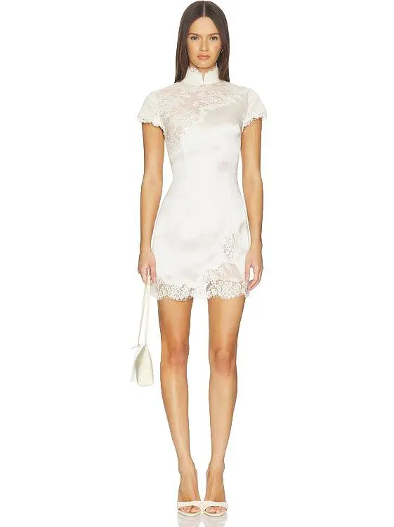 SAU LEE Ellen Dress With Lace Trim - Neutral