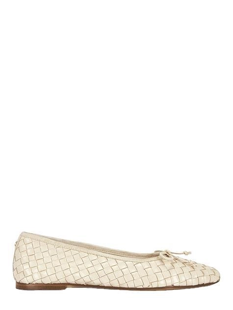 Sam Edelman Ruthie Ballet Flats With Woven Leather And Bow Detailing - Ivory