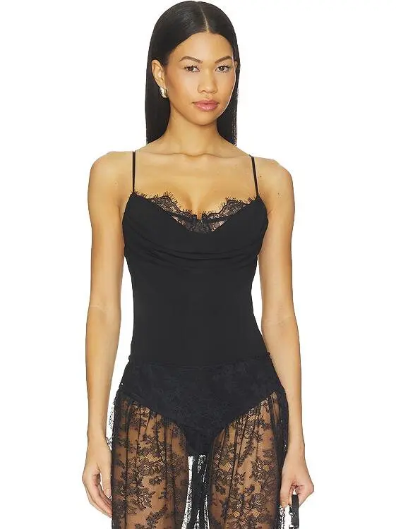 Nbd Malini Bodysuit With Lace Trim - Black