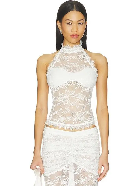 OW Selah Lace Halterneck Top - White