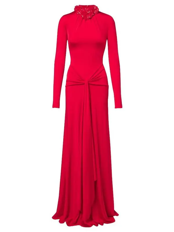 David Koma Draped Floral-appliqué Gown - Red