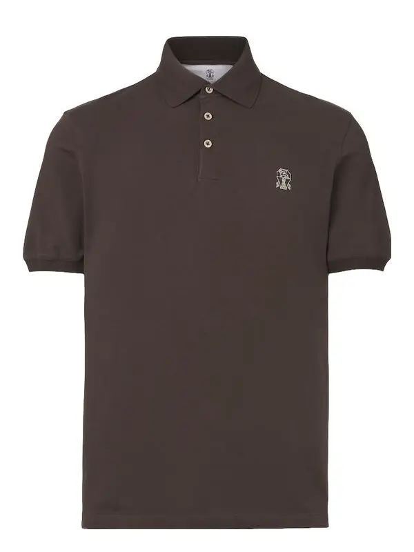 Brunello Cucinelli Logo Cotton Pique Polo Shirt - Brown