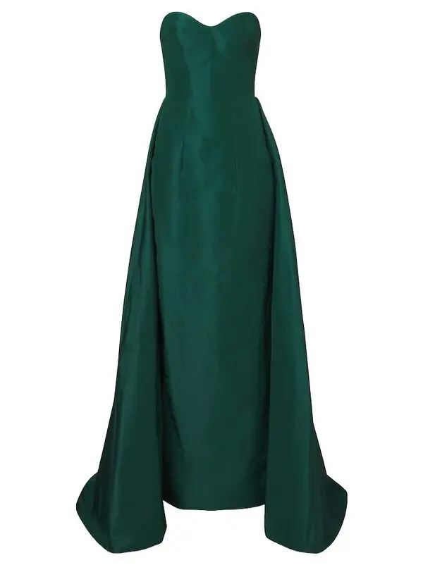 Monique Lhuillier Draped Strapless Silk Bustier Gown - Green