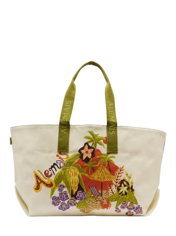 ALEMAIS Island Cove Printed Cotton Canvas Tote Bag - Multicoloured