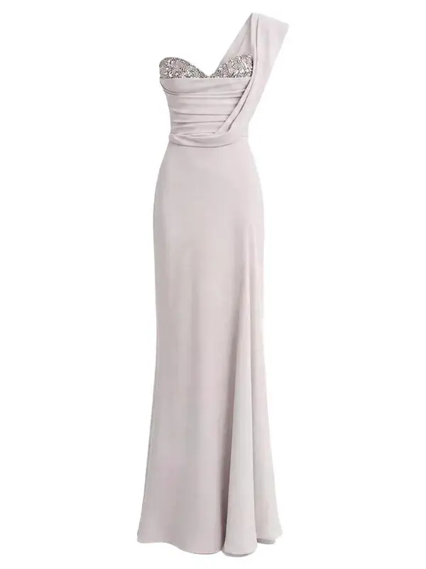 GEMY MAALOUF One-shoulder Crystal-embellished Draped Maxi Dress - Neutrals