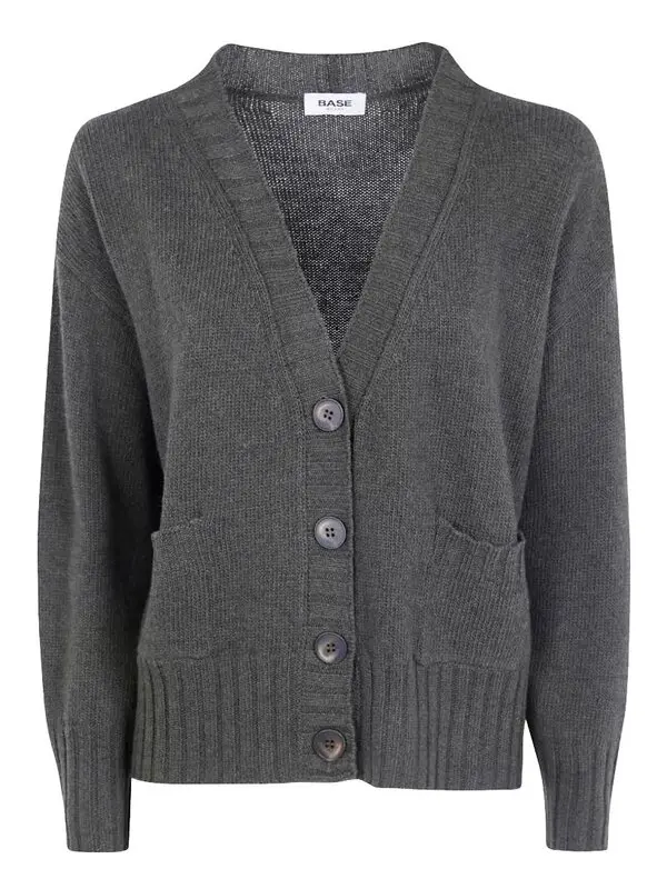 BASE V-neck Button-up Cardigan - Grey