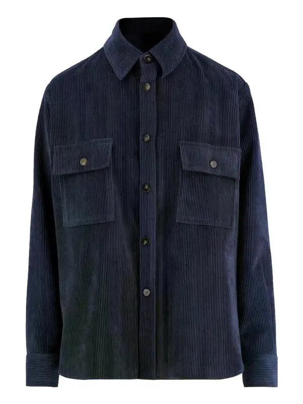 F.IT Corduroy-effect Pocket-detail Shirt - Blue