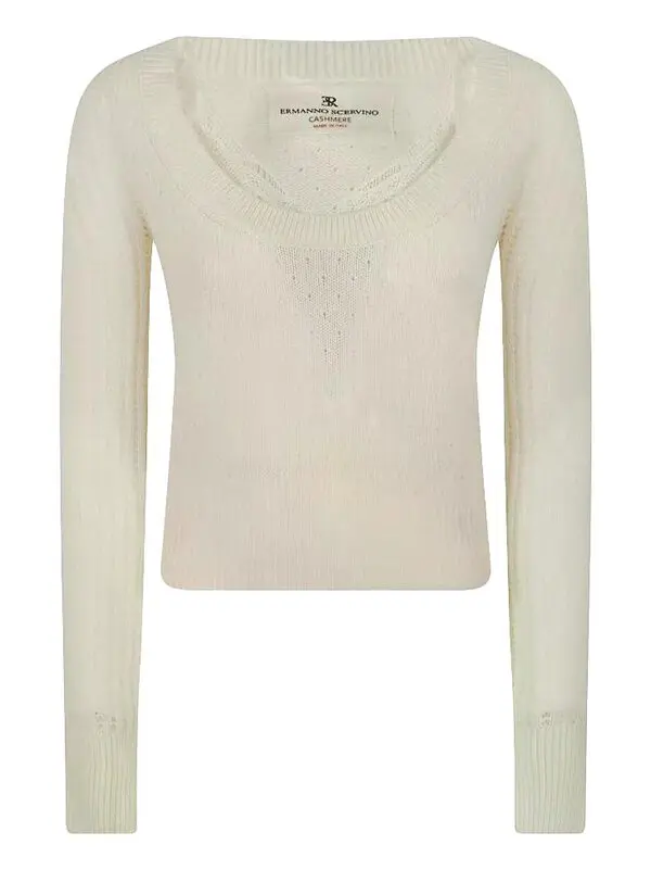 Ermanno Scervino Cashmere Pointelle Knit Sweater - Neutrals