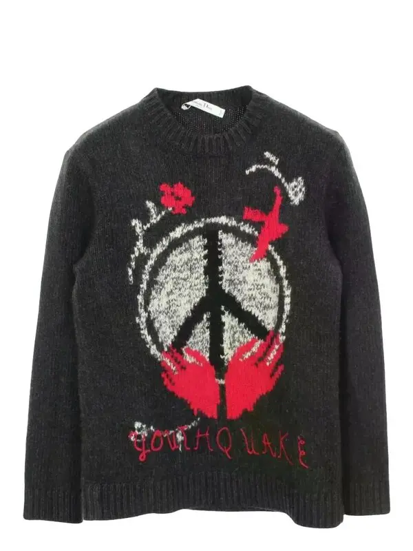 Dior Dark Intarsia Knit Long-sleeve Sweater - Grey