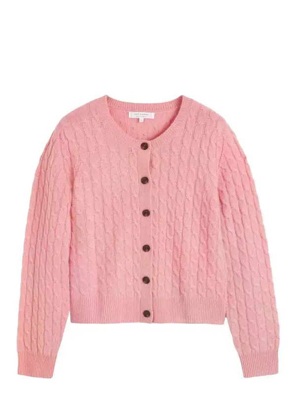 Chinti & Parker Cashmere Cable Knit Cardigan - Pink