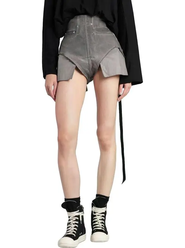 Rick Owens Dark Dust Lido Wash Denim Tower Dirt Cut-offs - Grey
