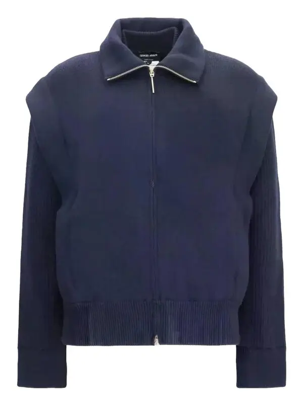 Giorgio Armani Ribbed-knit Panelled Jacket - Blue