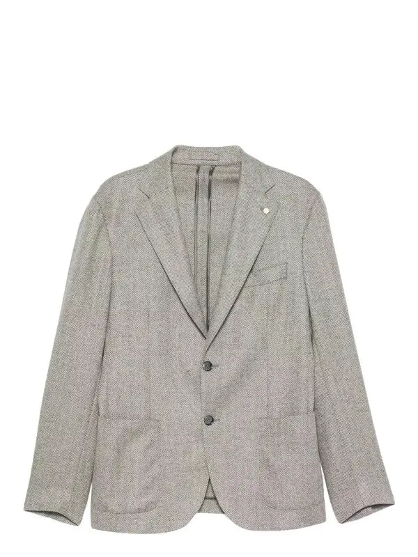 LUIGI BIANCHI Herringbone-pattern Single-breasted Blazer - Grey