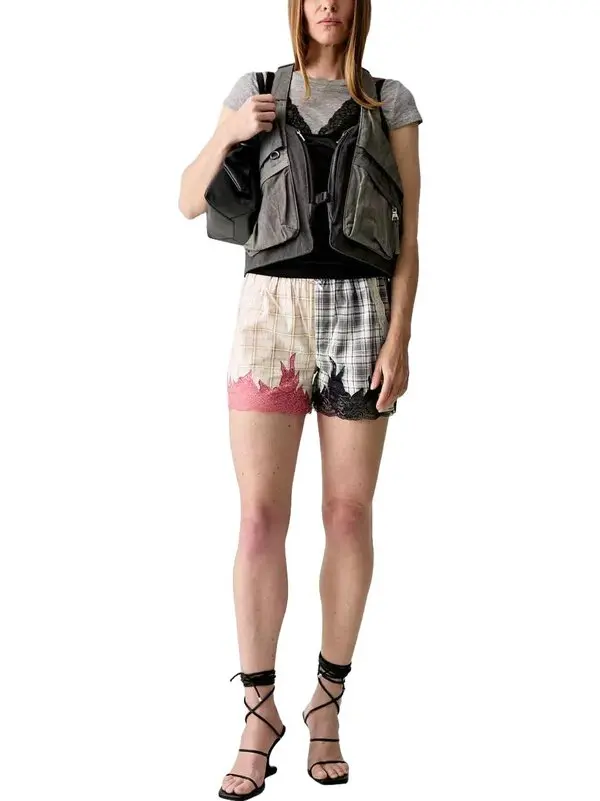 Andersson Bell Lace-trim Checked Shorts - Grey