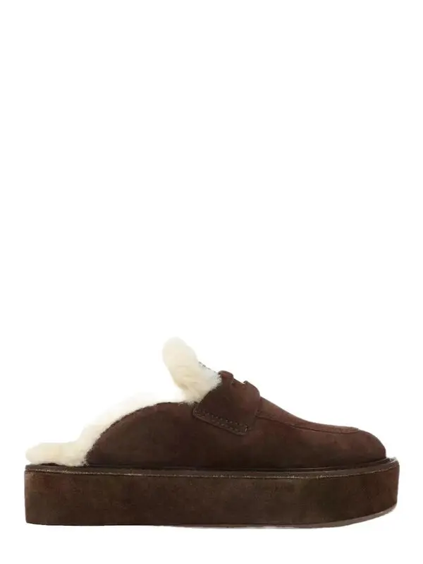 Miu Miu Shearling-lined Platform Mules - Brown