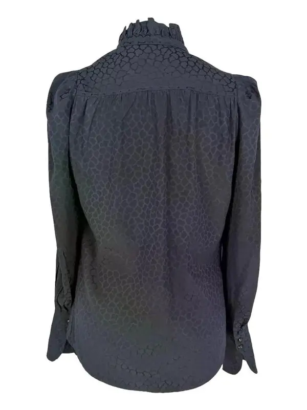 ISABEL MARANT VINTAGE Animal Print Ruffled Collar Long Sleeve Blouse - Black
